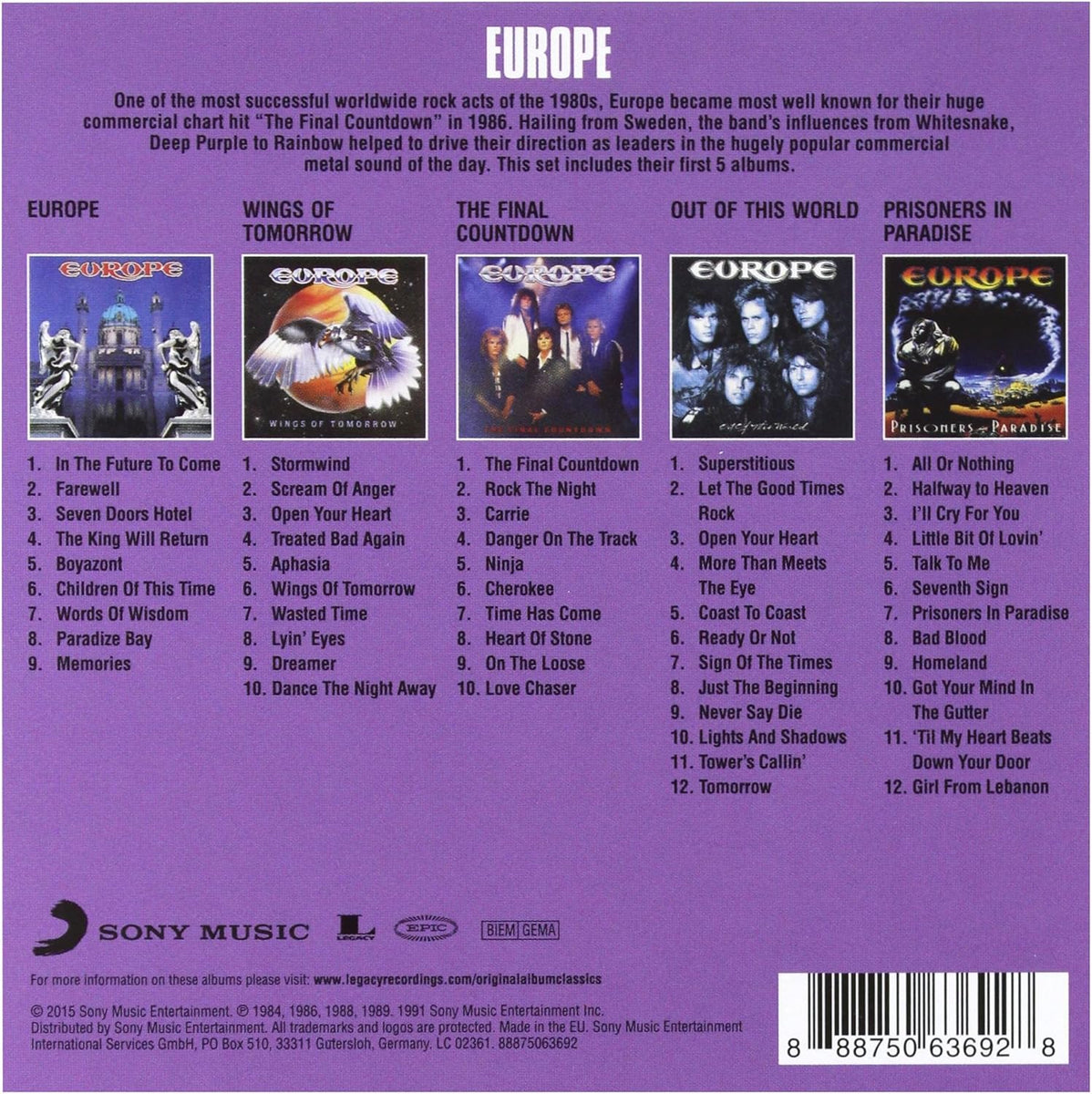 Europe - Original Album Classics - 5 CD Box Set – Revolution Deals